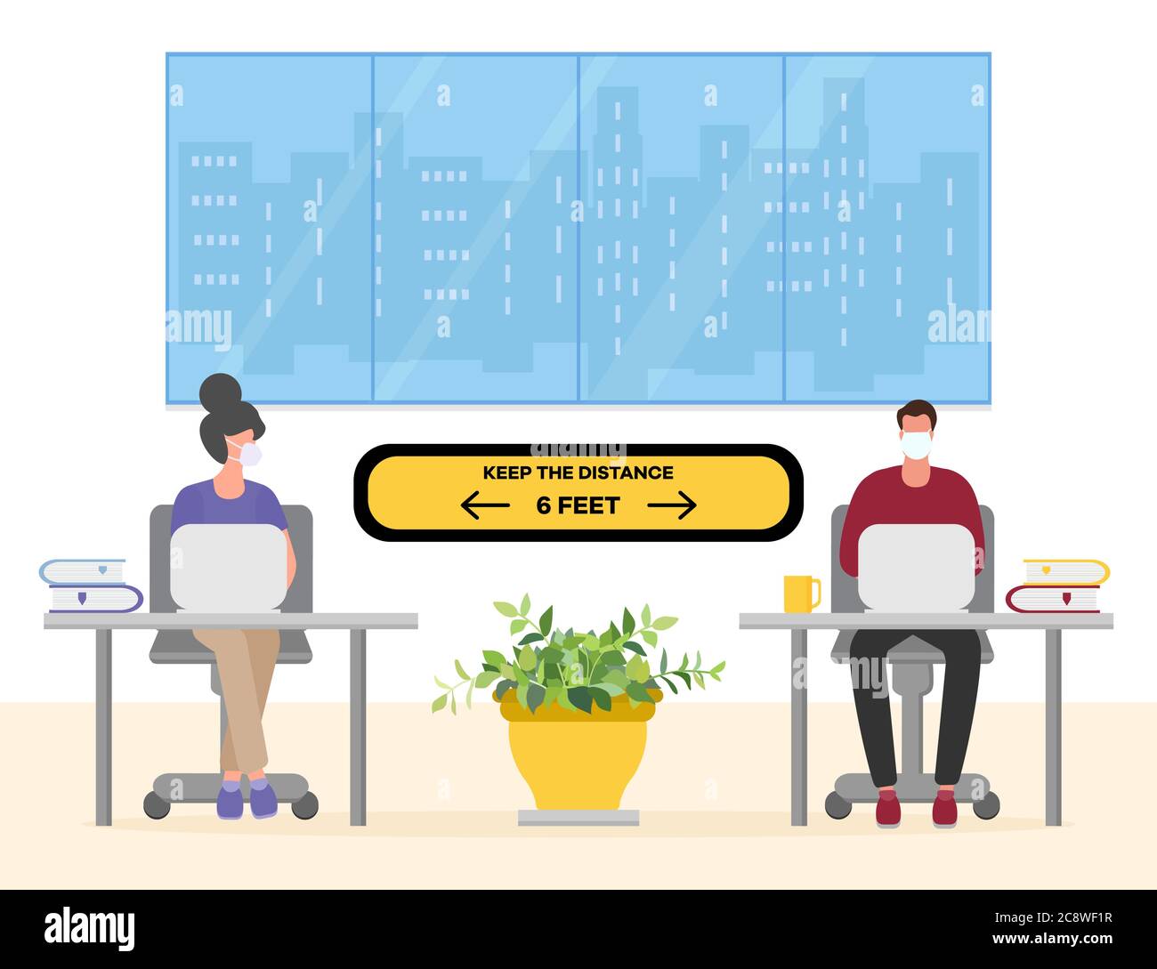 Vector illustration with people working at the office. Social ...