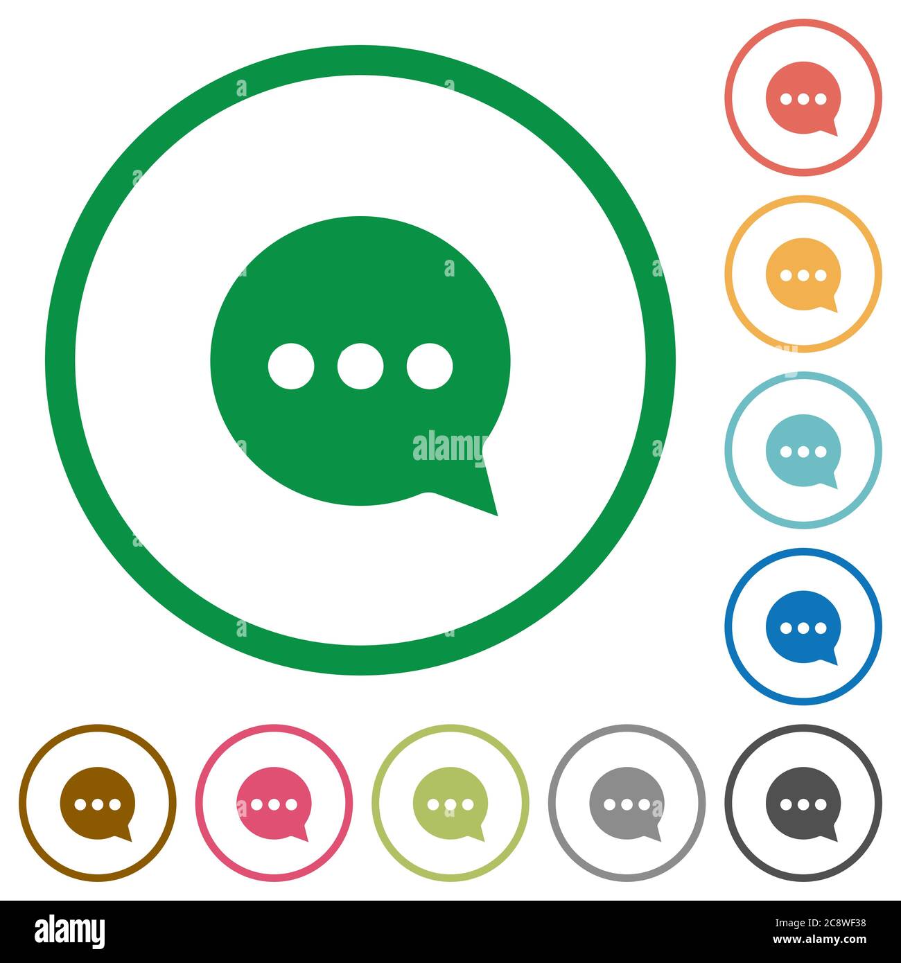 Set of working chat color round outlined flat icons on white background ...