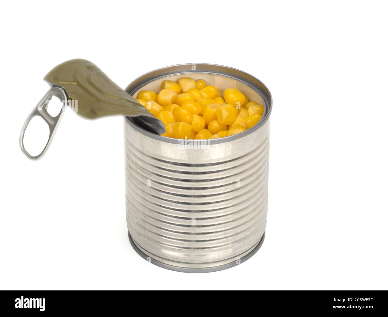 sweet corn in metal cans isolated on white background, Top view Stock ...