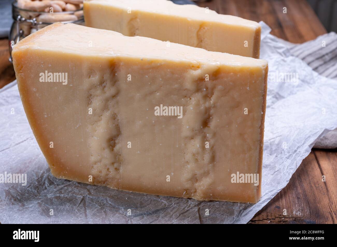 Big wedges of parmigiano-reggiano parmesan hard Italian cheese made ...
