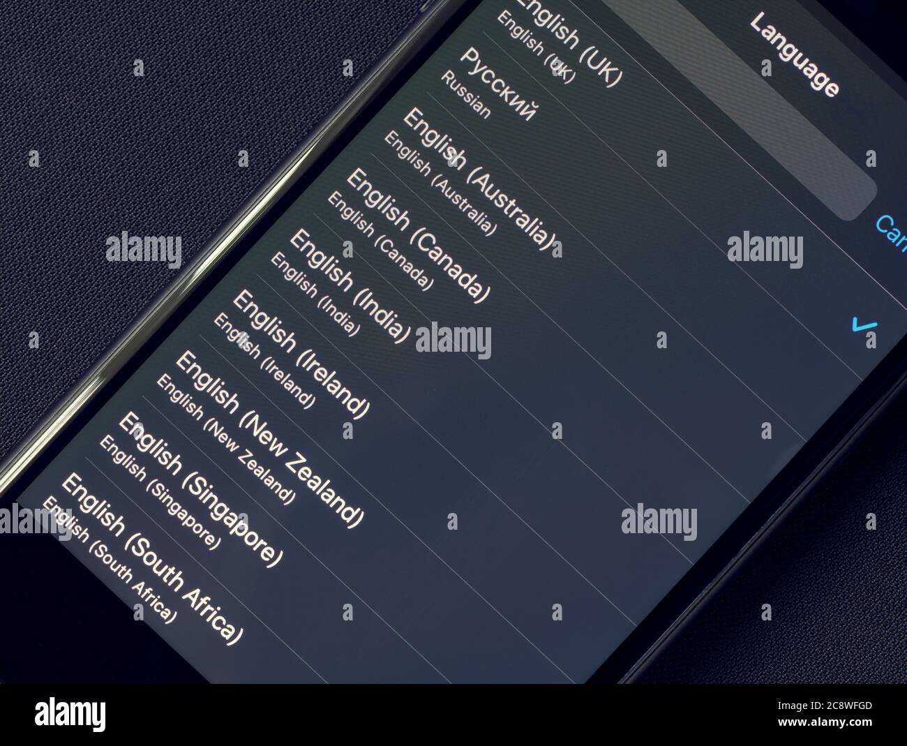 Gadget language selection on modern smartphone display Stock Photo - Alamy