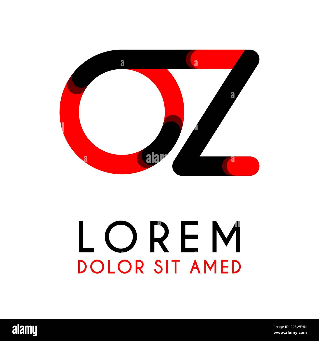 initial Letter OZ with red Black and has rounded corners Stock Vector ...