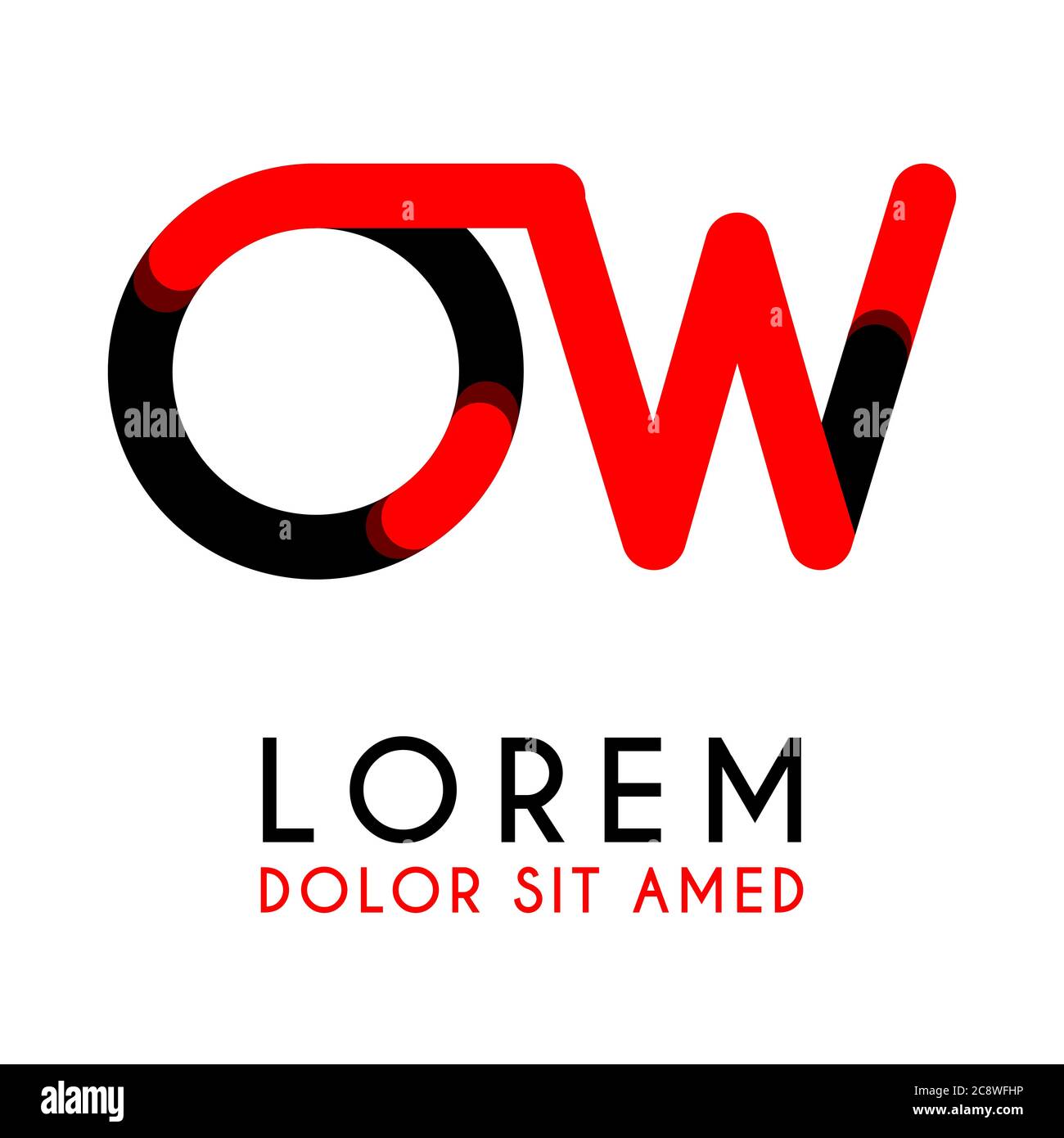 initial Letter OW with red Black and has rounded corners Stock Vector ...