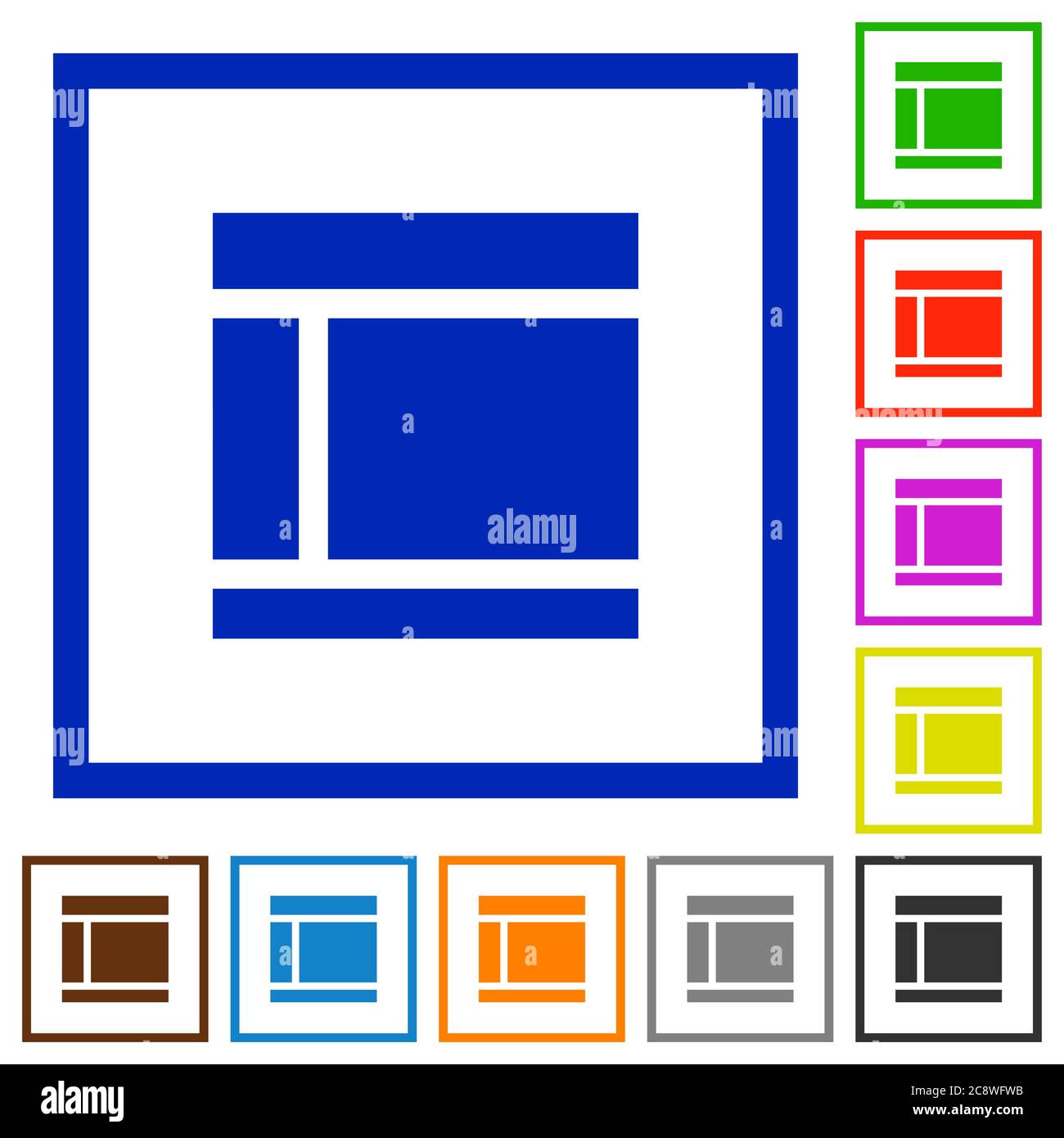 Set of color square framed Two columned web layout flat icons Stock ...