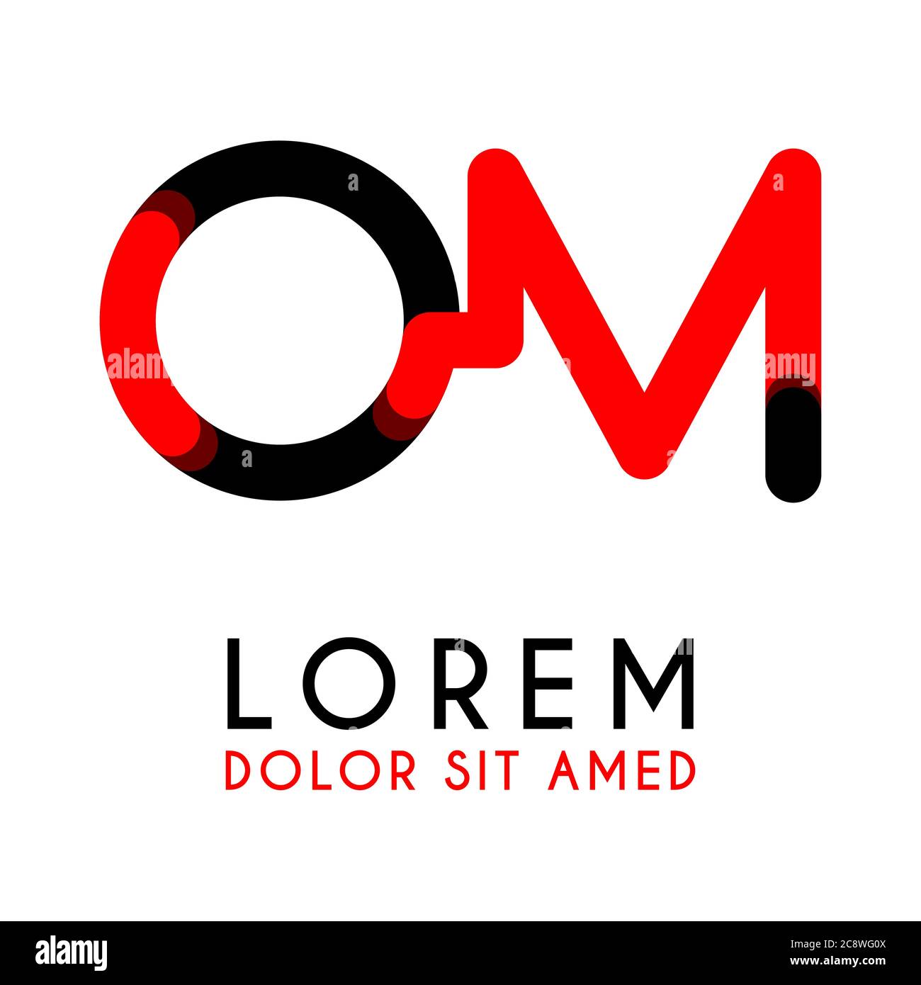 initial Letter OM with red Black and has rounded corners Stock Vector ...