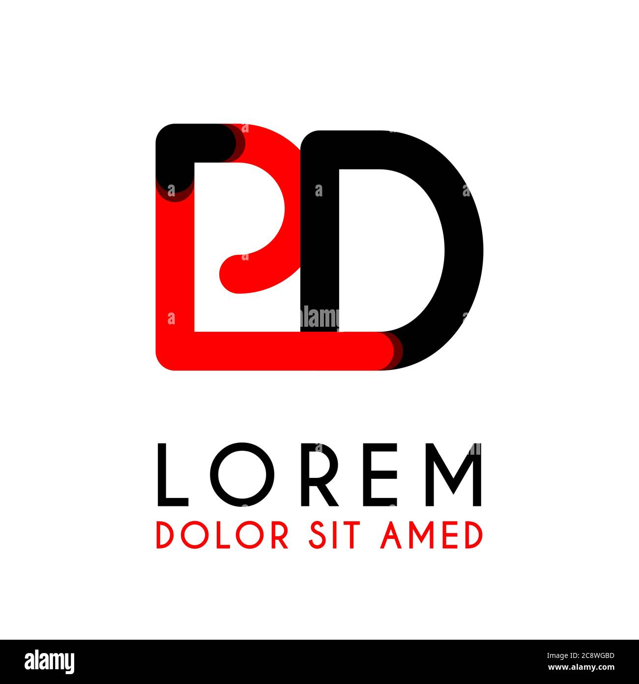 initial Letter PD with red Black and has rounded corners Stock Vector ...