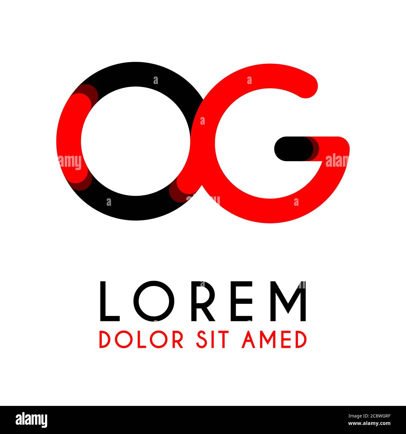initial Letter OG with red Black and has rounded corners Stock Vector ...