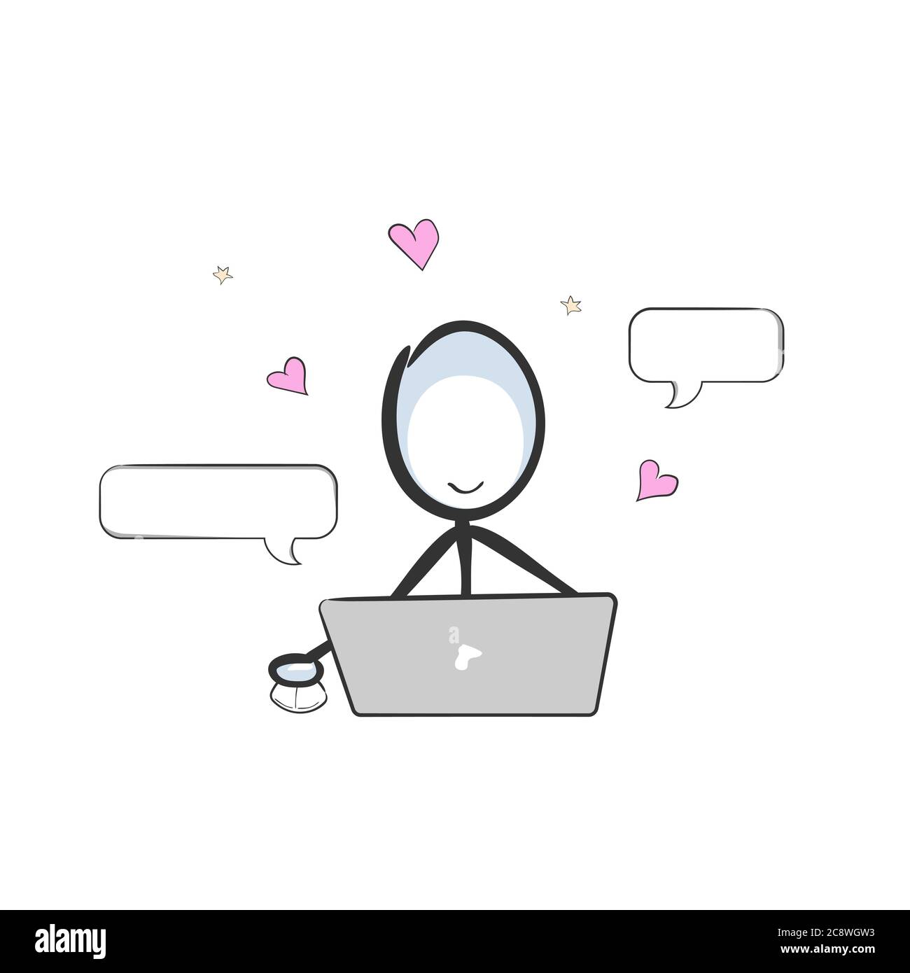 Man chatting. online love date. Vector simple romantic conversation ...