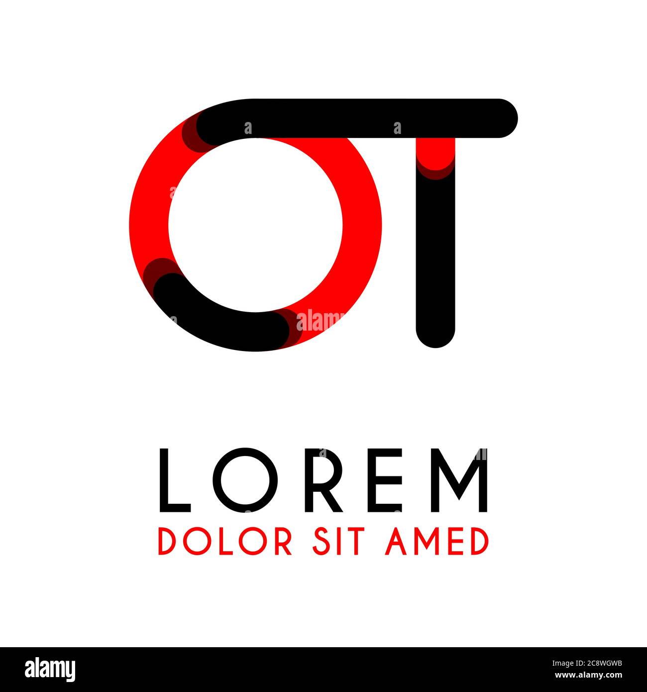 initial Letter OT with red Black and has rounded corners Stock Vector ...