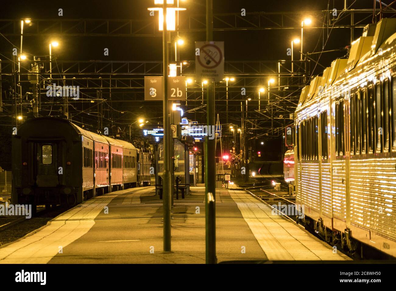 Kalmar, Sweden A commuter train in the station at night. | usage ...