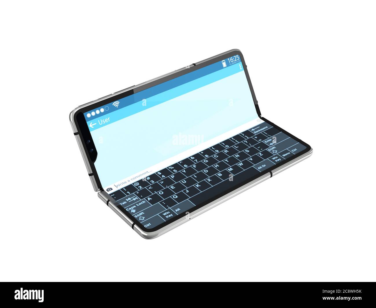 Serial flexible phone with dialog box on screen 3d render on white no ...