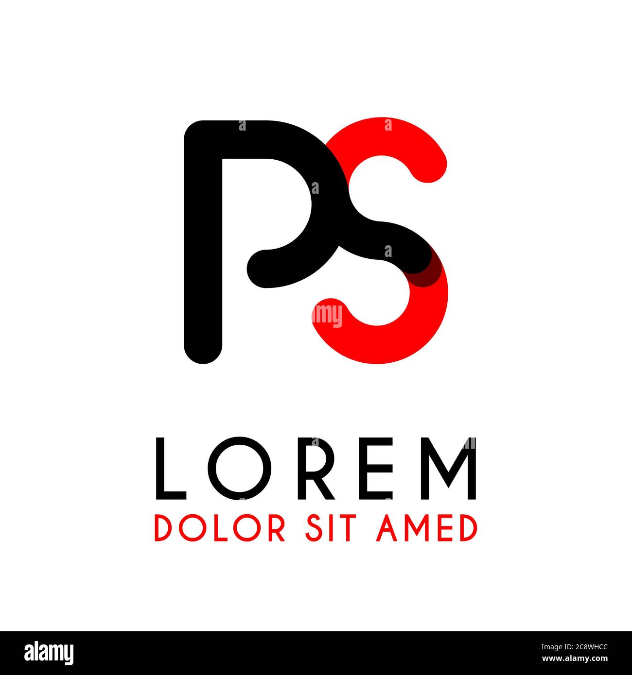 initial Letter PS with red Black and has rounded corners Stock Vector ...