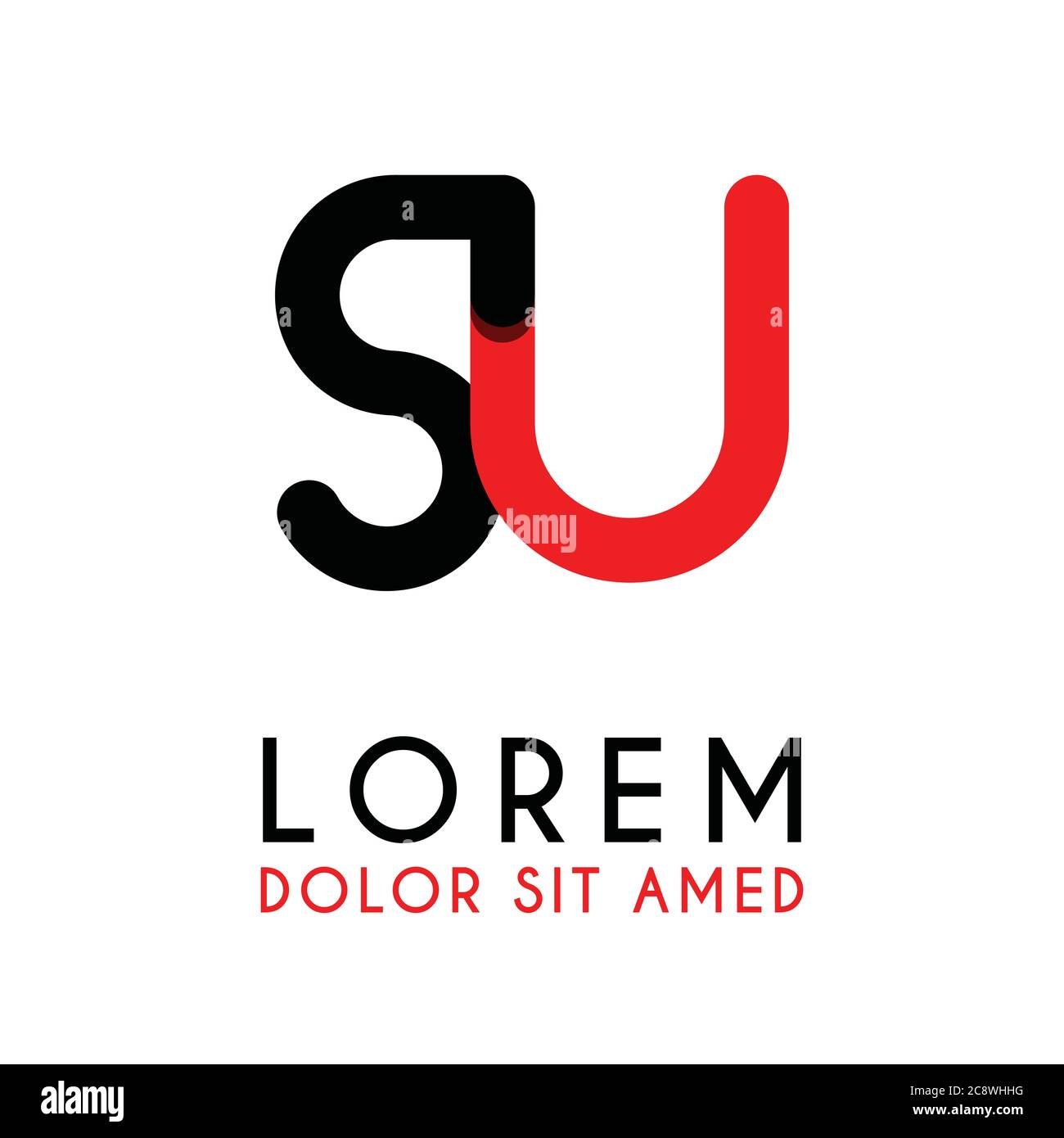 initial Letter SU with red Black and has rounded corners Stock Vector ...