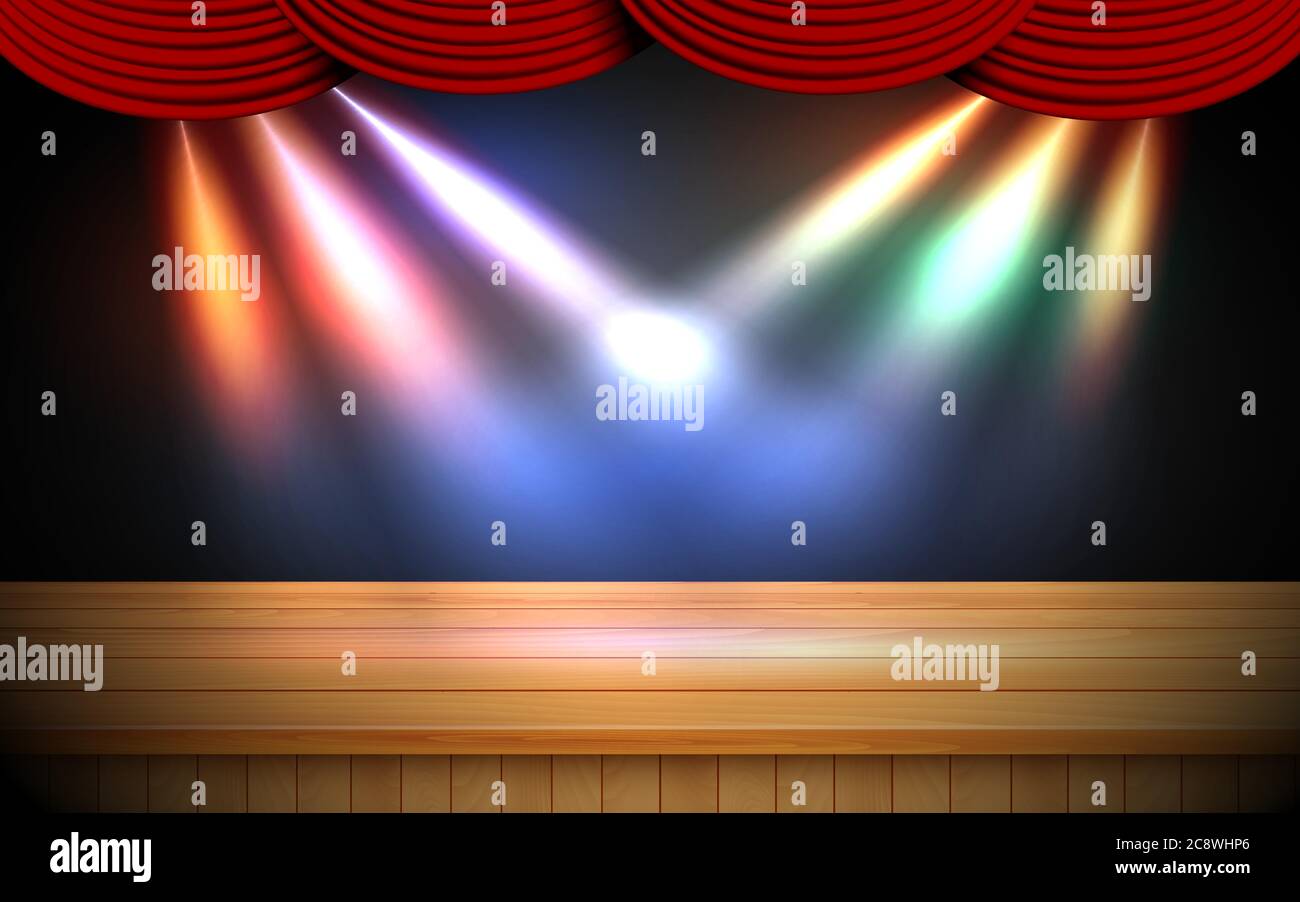 wooden table with colorful spotlight in the studio room Stock Vector ...
