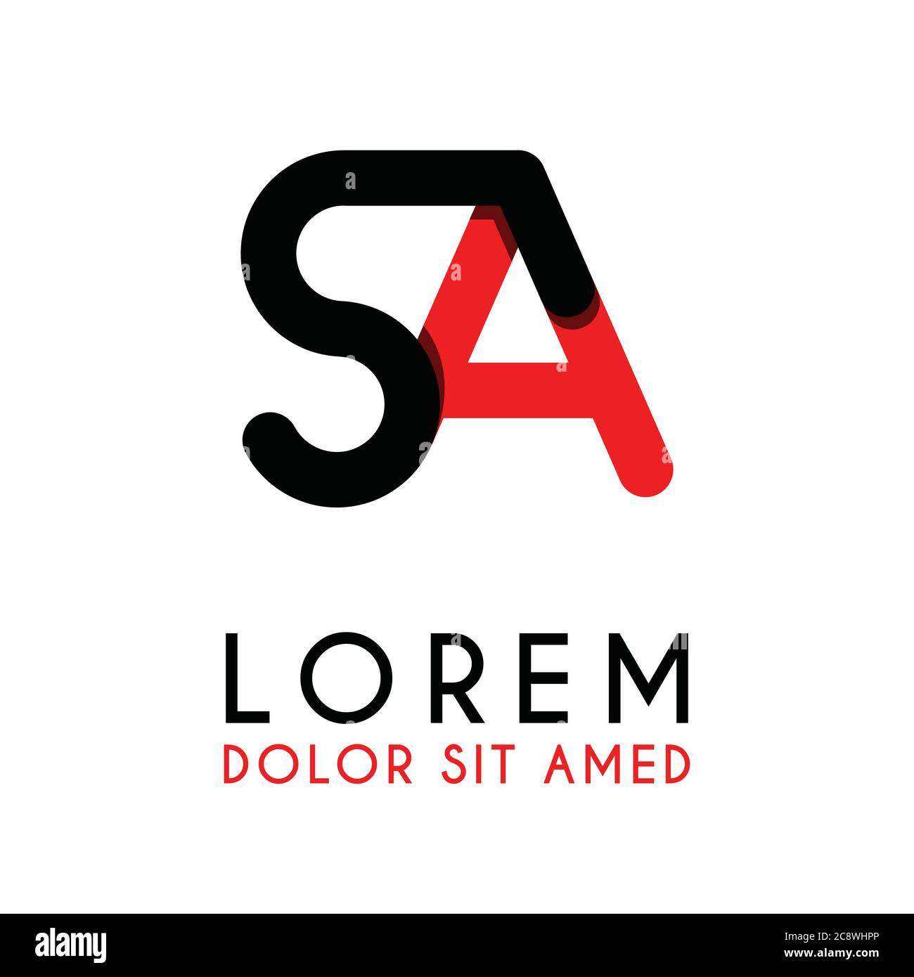 initial Letter SA with red Black and has rounded corners Stock Vector ...