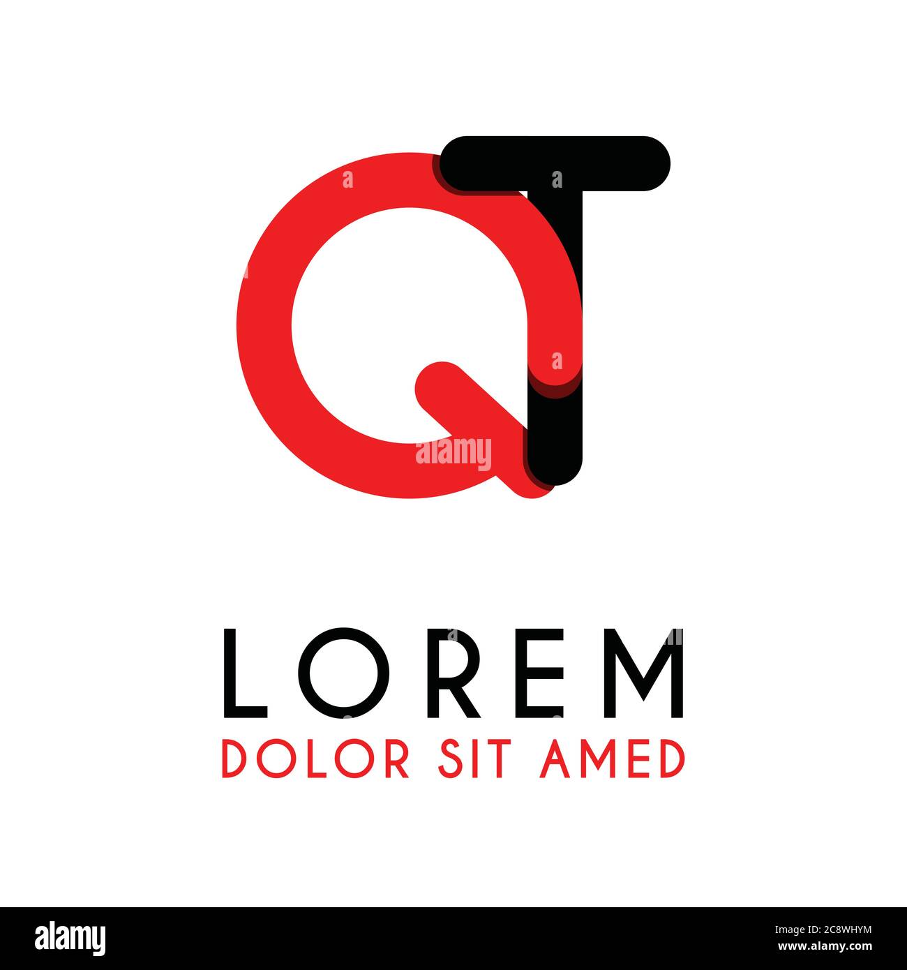 initial Letter QT with red Black and has rounded corners Stock Vector ...