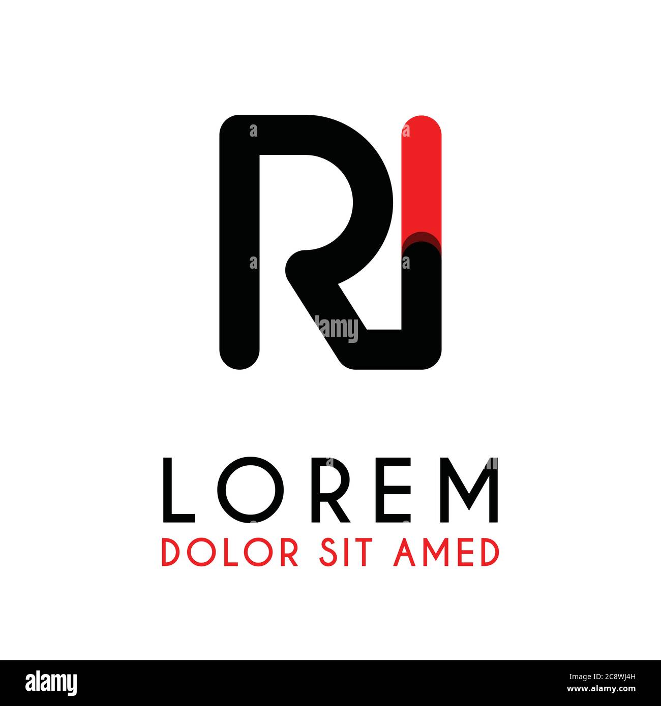 initial Letter RI with red Black and has rounded corners Stock Vector ...