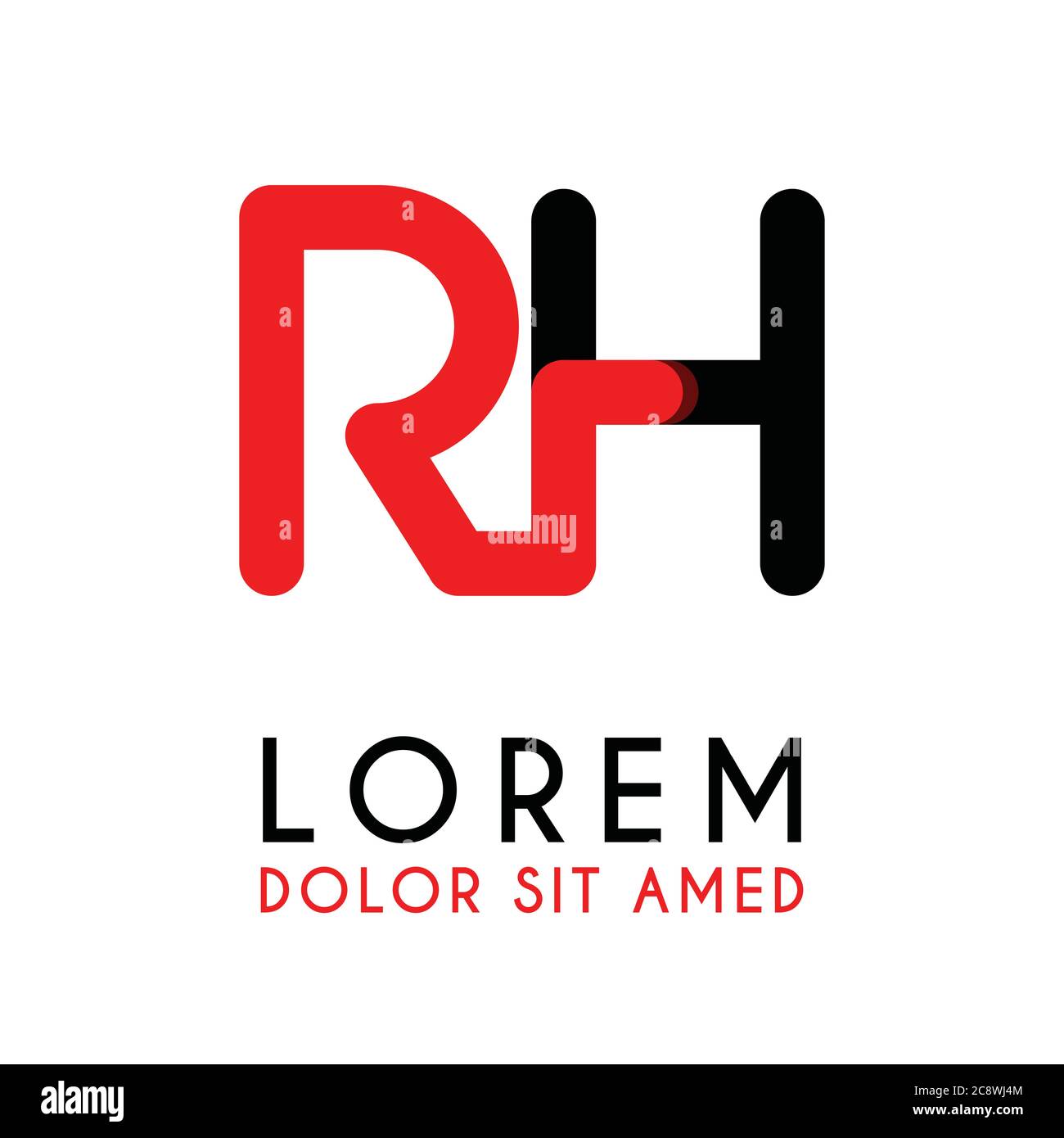 initial Letter RH with red Black and has rounded corners Stock Vector ...