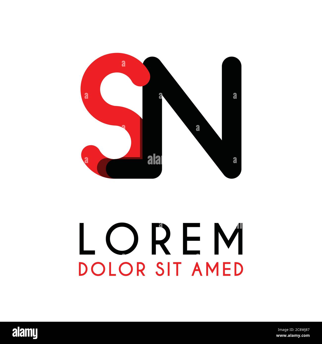 initial Letter SN with red Black and has rounded corners Stock Vector ...