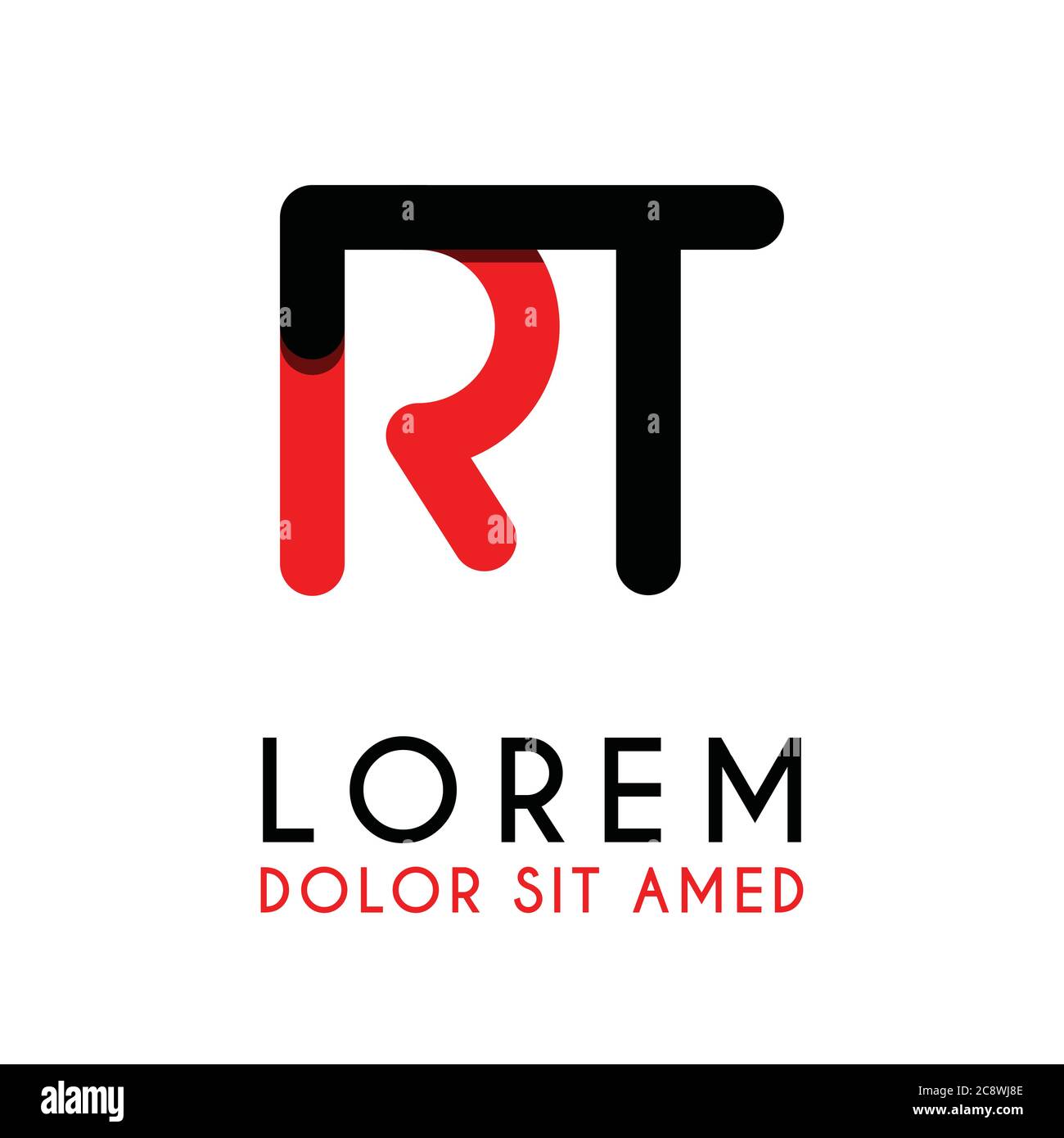 initial Letter RT with red Black and has rounded corners Stock Vector ...