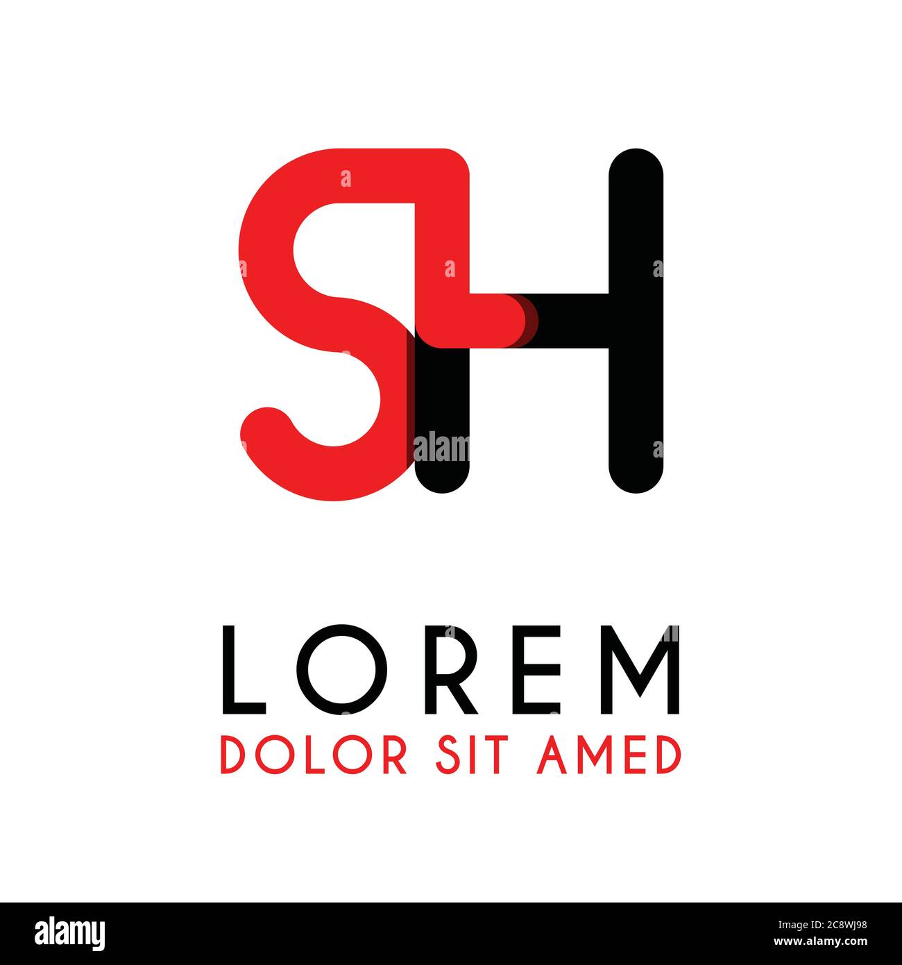 initial Letter SH with red Black and has rounded corners Stock Vector ...