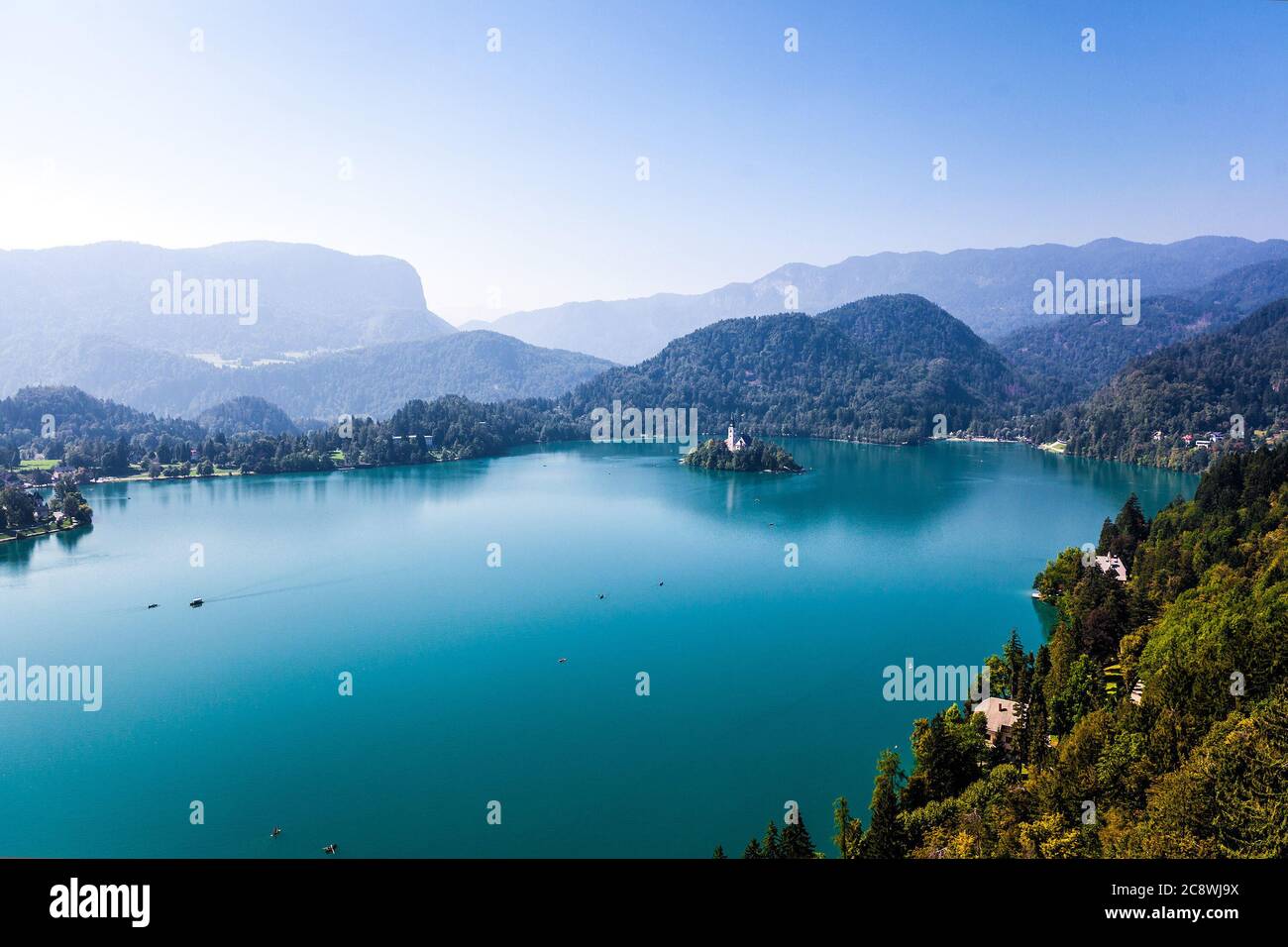 Bleder See - Blick auf den See und auf die Insel Blejski otok mit der ...