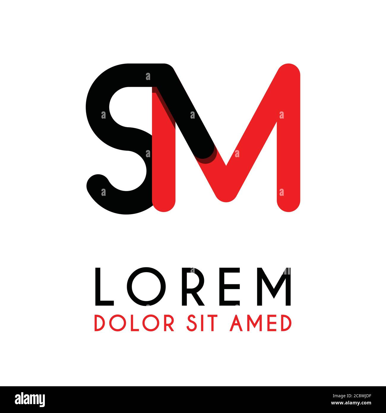 initial Letter SM with red Black and has rounded corners Stock Vector ...