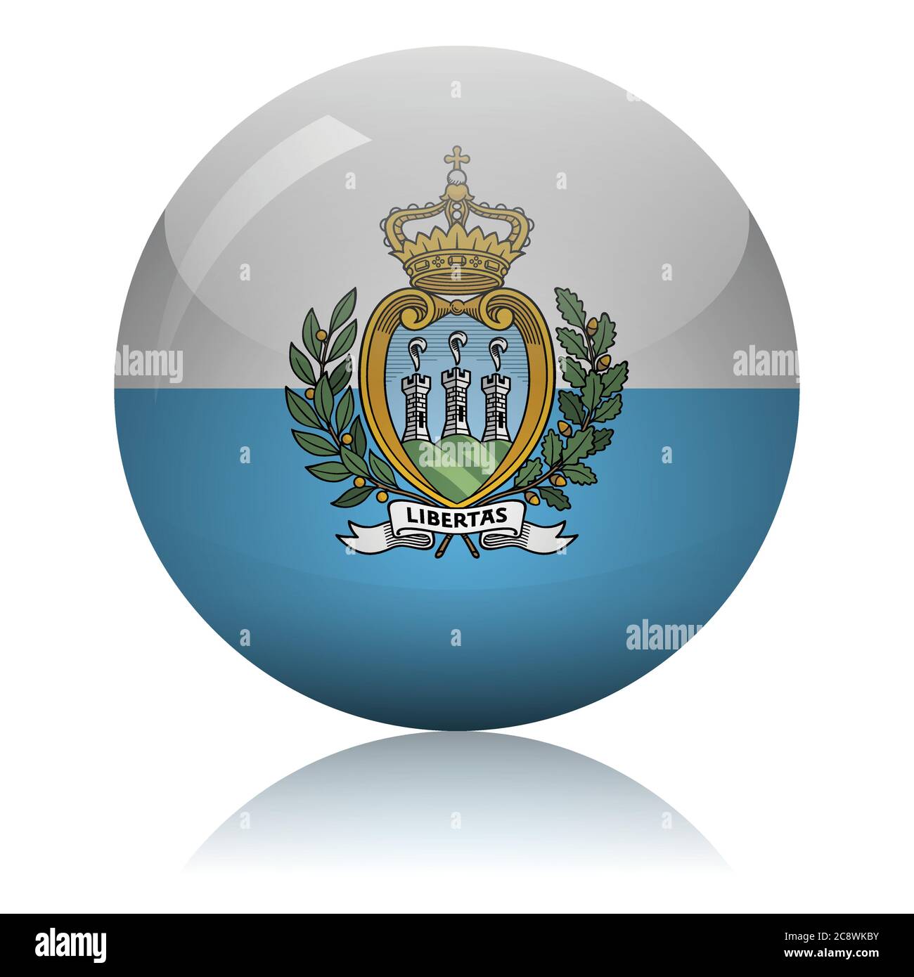 San Marino Flag Glass Ball On Light Mirror Surface Vector Illustration