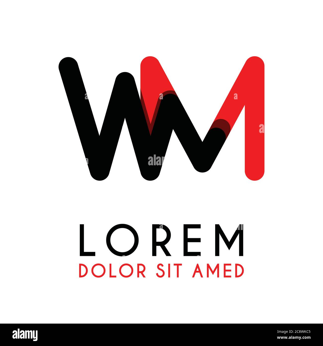 initial Letter WM with red Black and has rounded corners Stock Vector ...