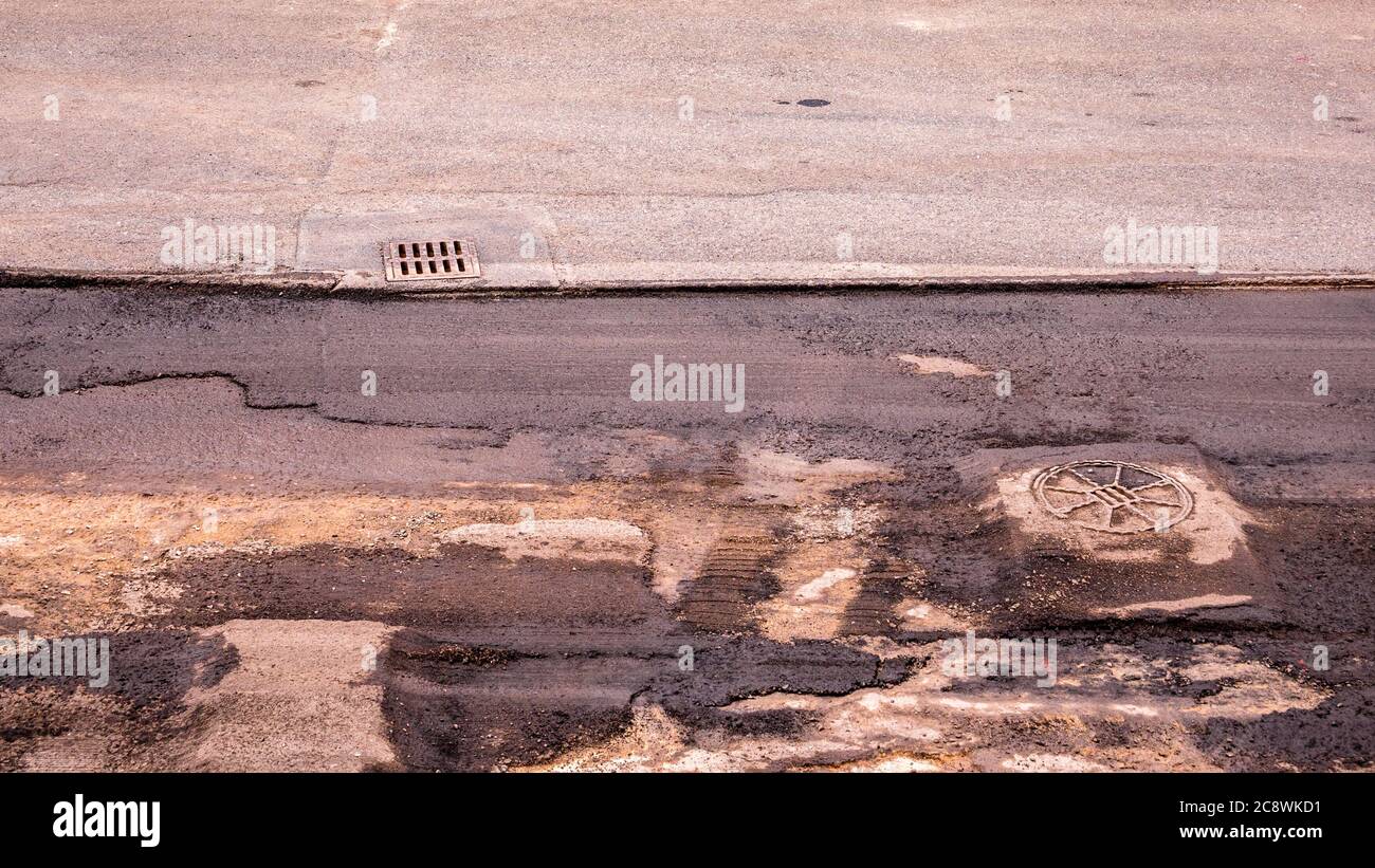 Road work - half of the milled road Stock Photo - Alamy