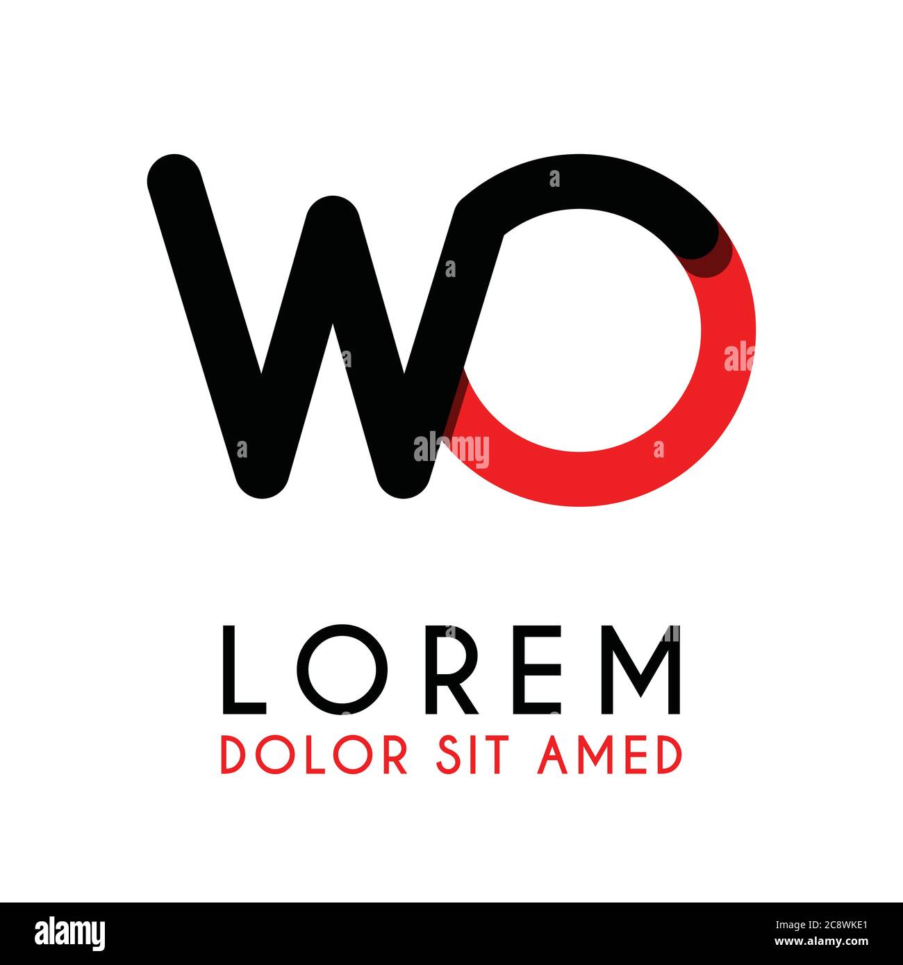 initial Letter WO with red Black and has rounded corners Stock Vector ...