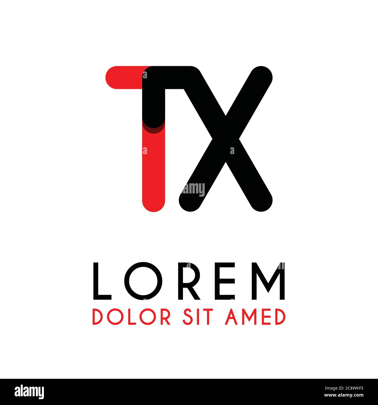 initial Letter TX with red Black and has rounded corners Stock Vector ...