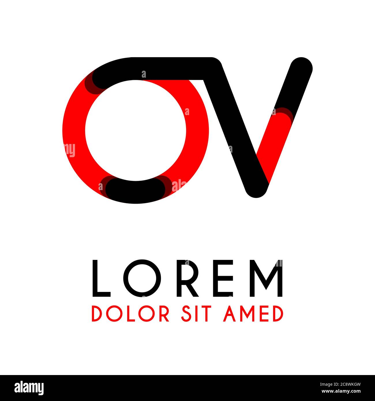 initial Letter OV with red Black and has rounded corners Stock Vector ...