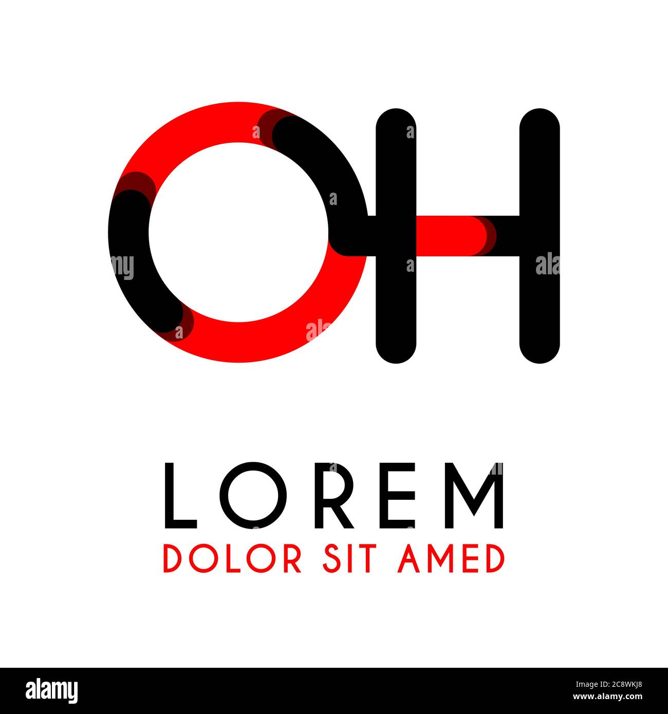 initial Letter OH with red Black and has rounded corners Stock Vector ...