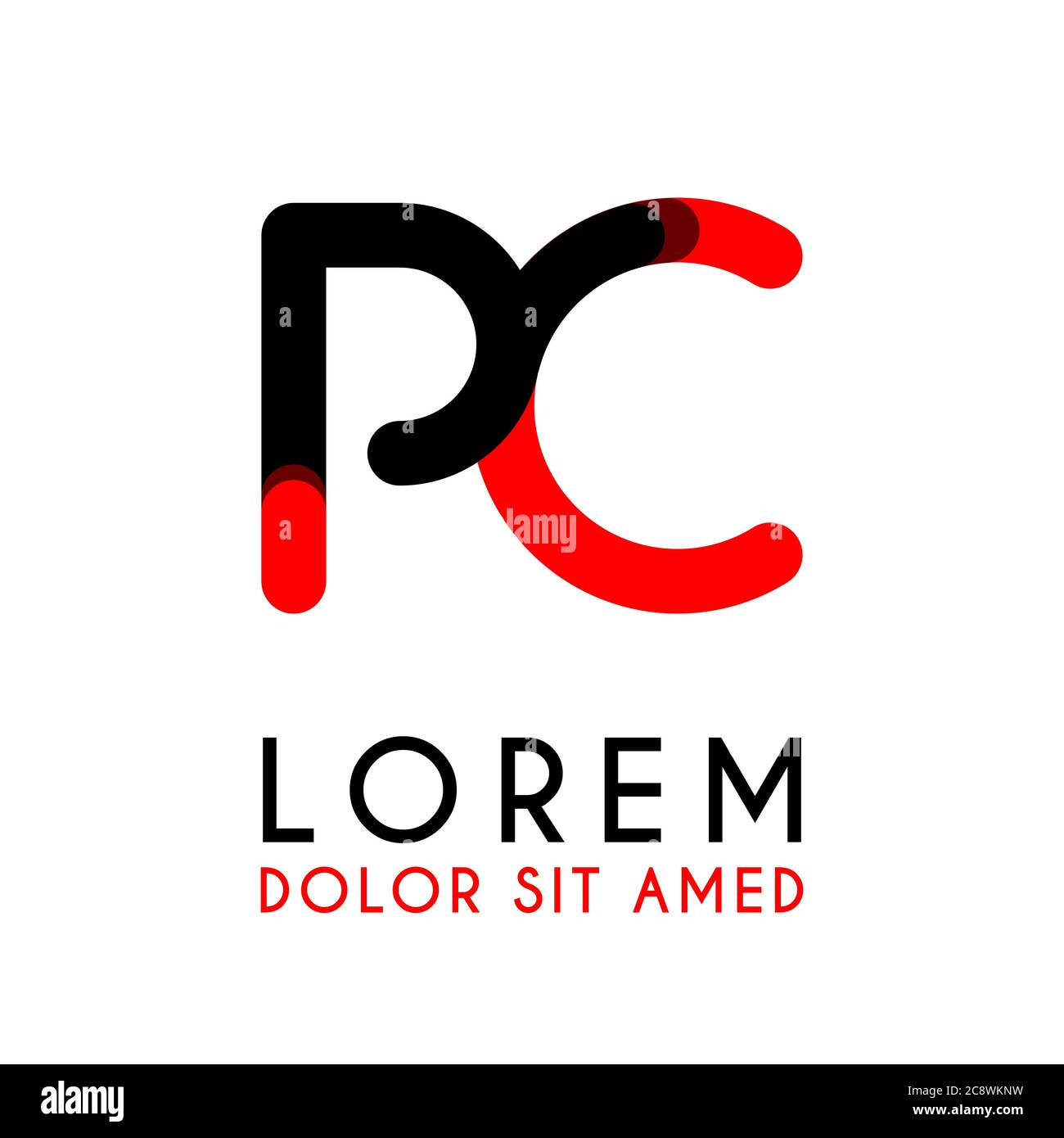 initial Letter PC with red Black and has rounded corners Stock Vector ...