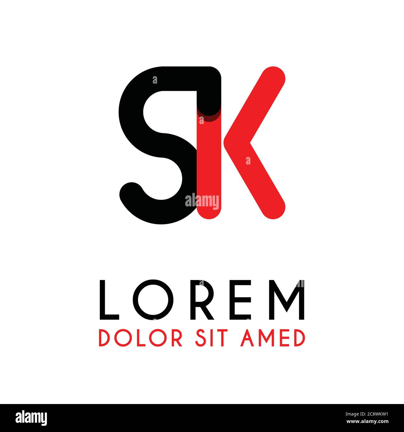 initial Letter SK with red Black and has rounded corners Stock Vector ...