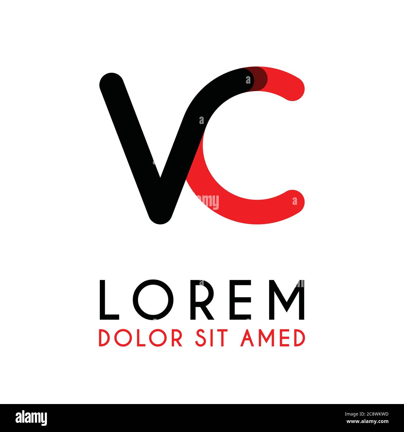 initial Letter VC with red Black and has rounded corners Stock Vector ...