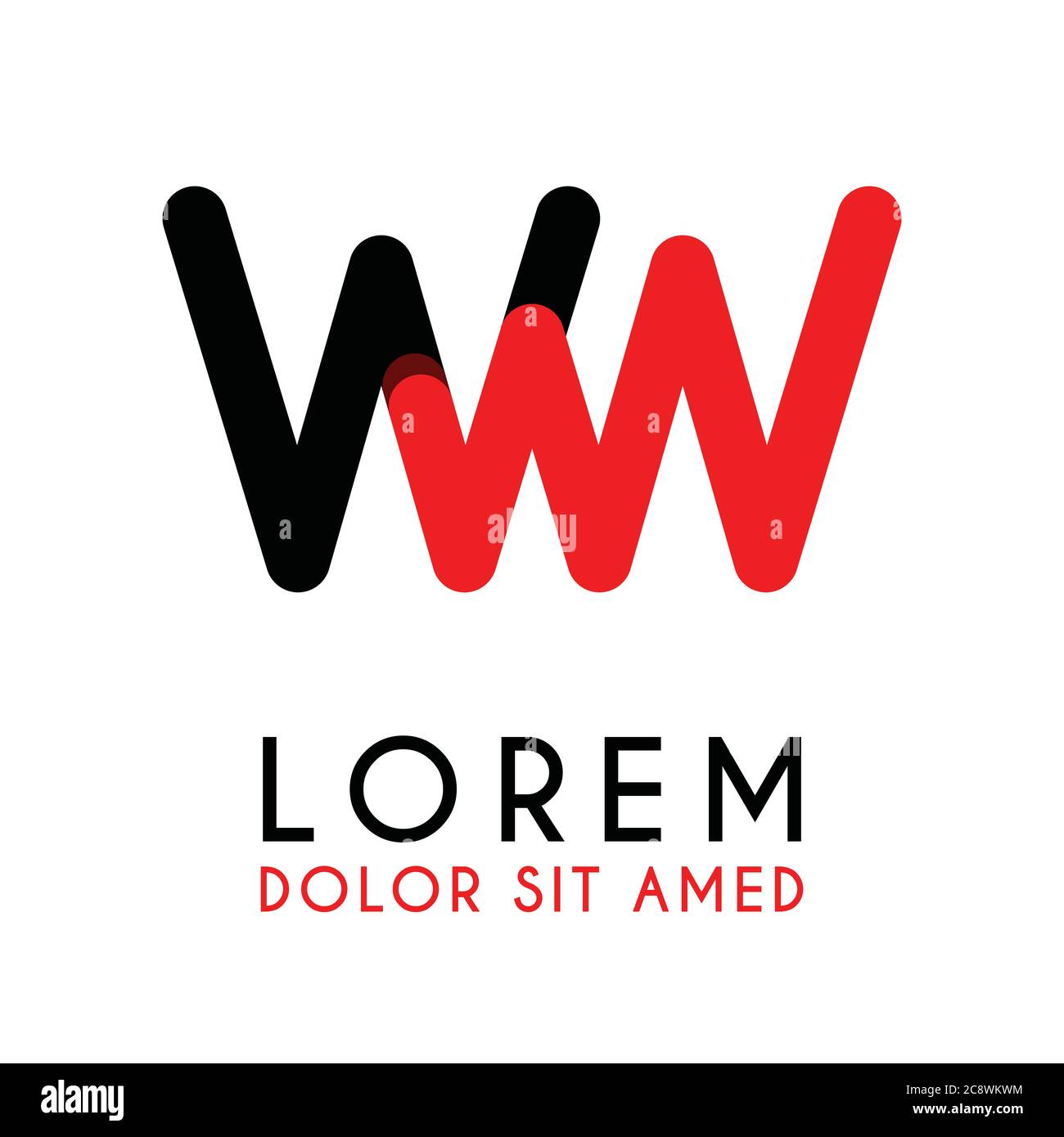 initial Letter WW with red Black and has rounded corners Stock Vector ...