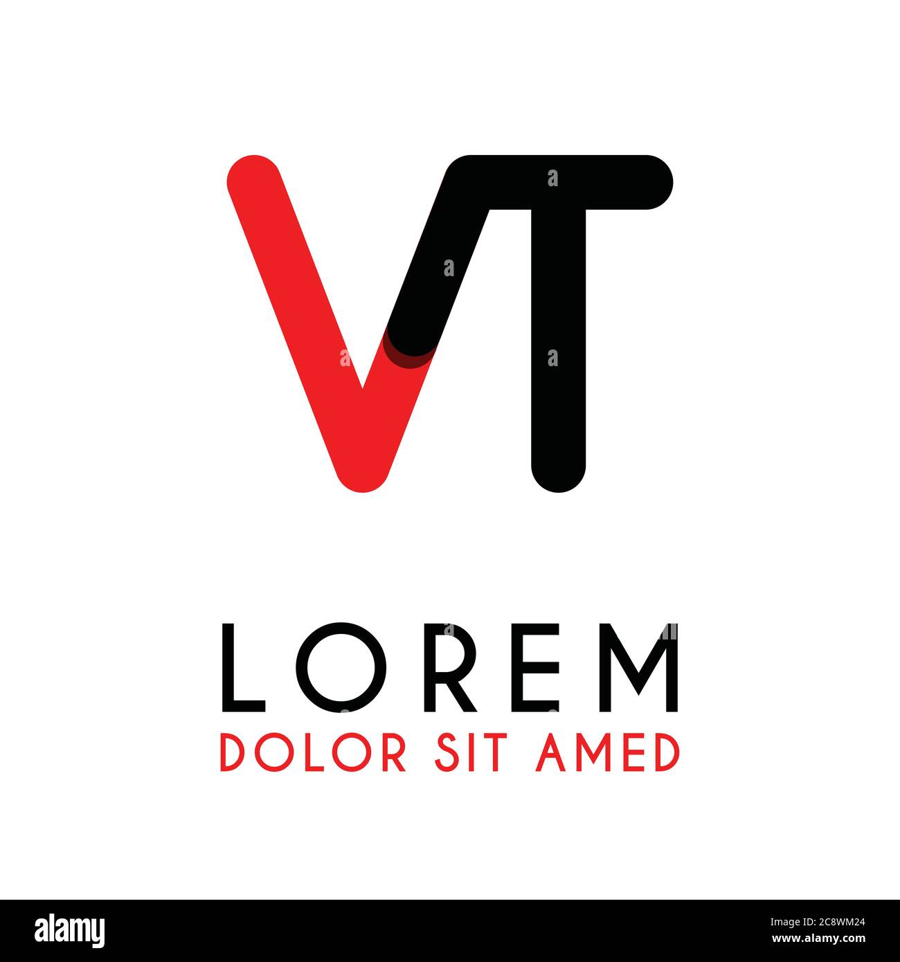 initial Letter VT with red Black and has rounded corners Stock Vector ...