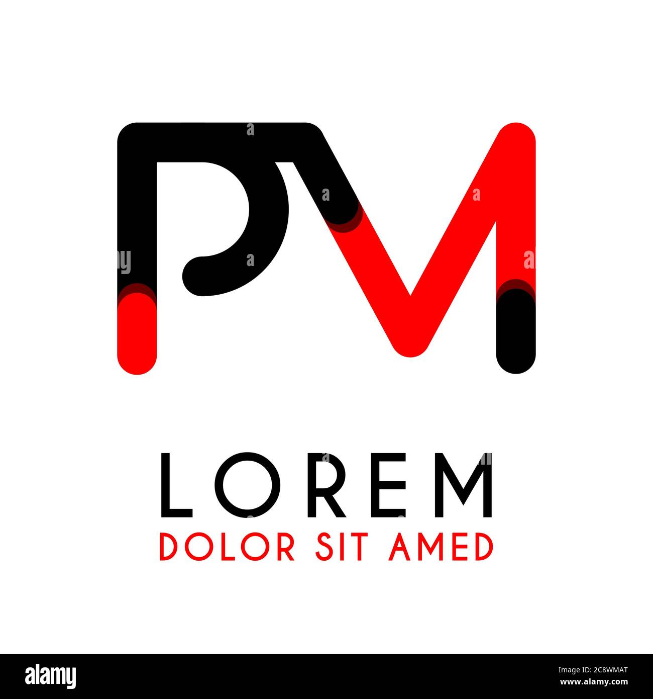 initial Letter PM with red Black and has rounded corners Stock Vector ...