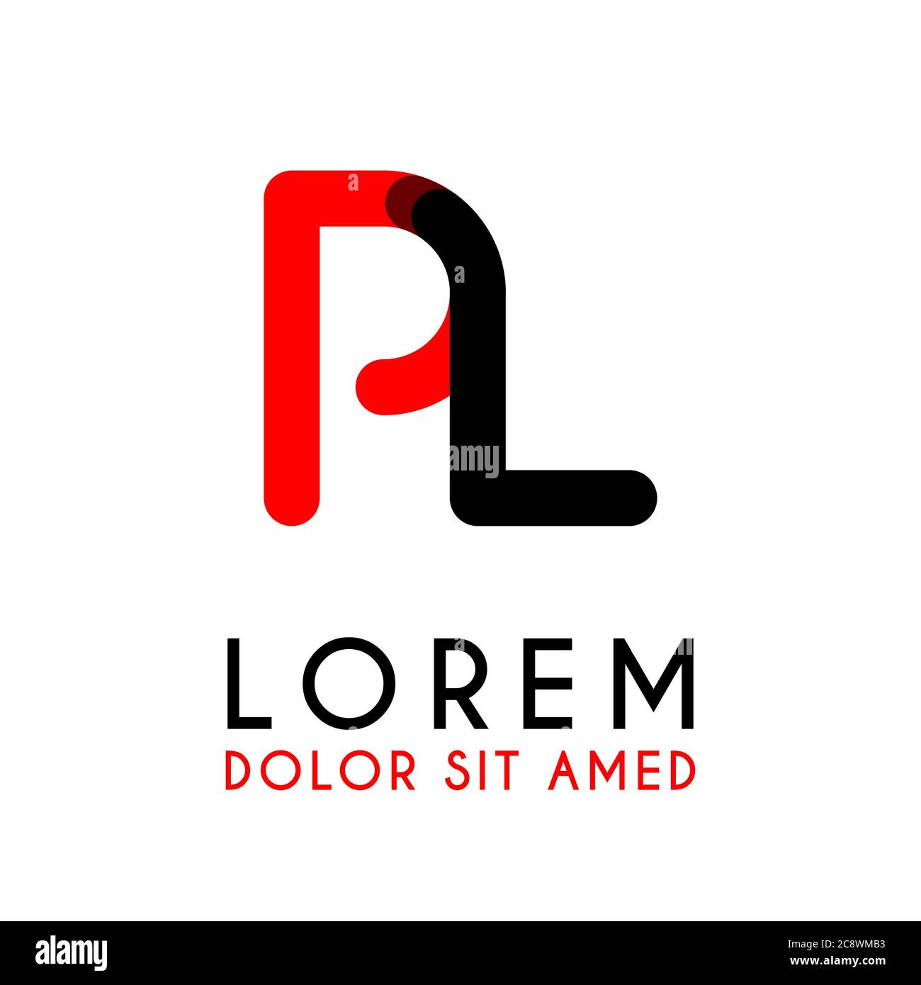 initial Letter PL with red Black and has rounded corners Stock Vector ...