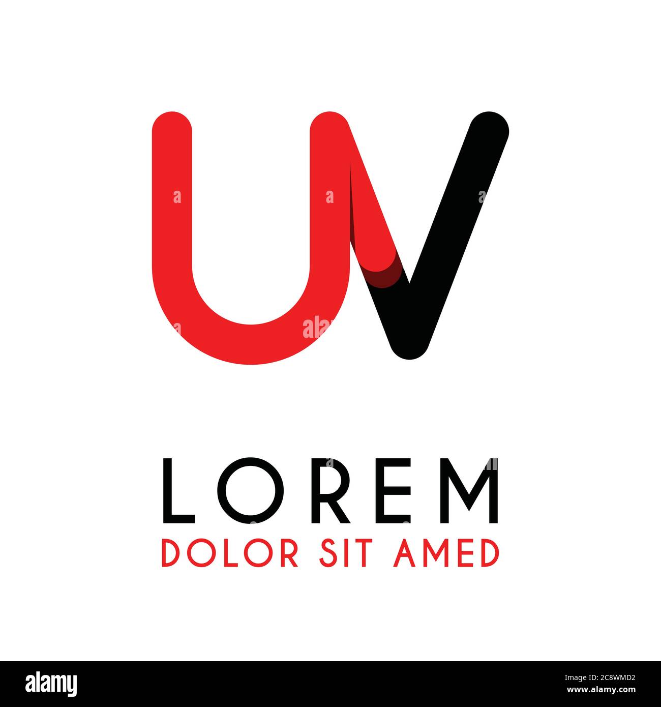 initial Letter UV with red Black and has rounded corners Stock Vector ...