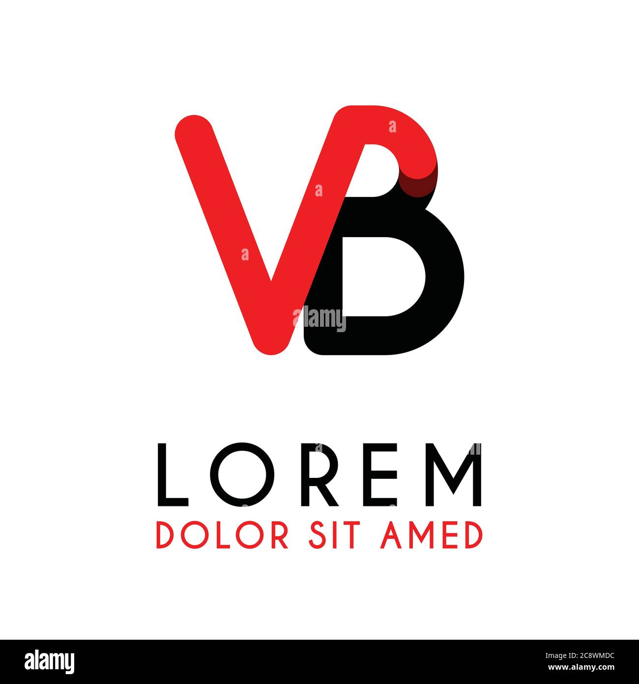 initial Letter VB with red Black and has rounded corners Stock Vector ...