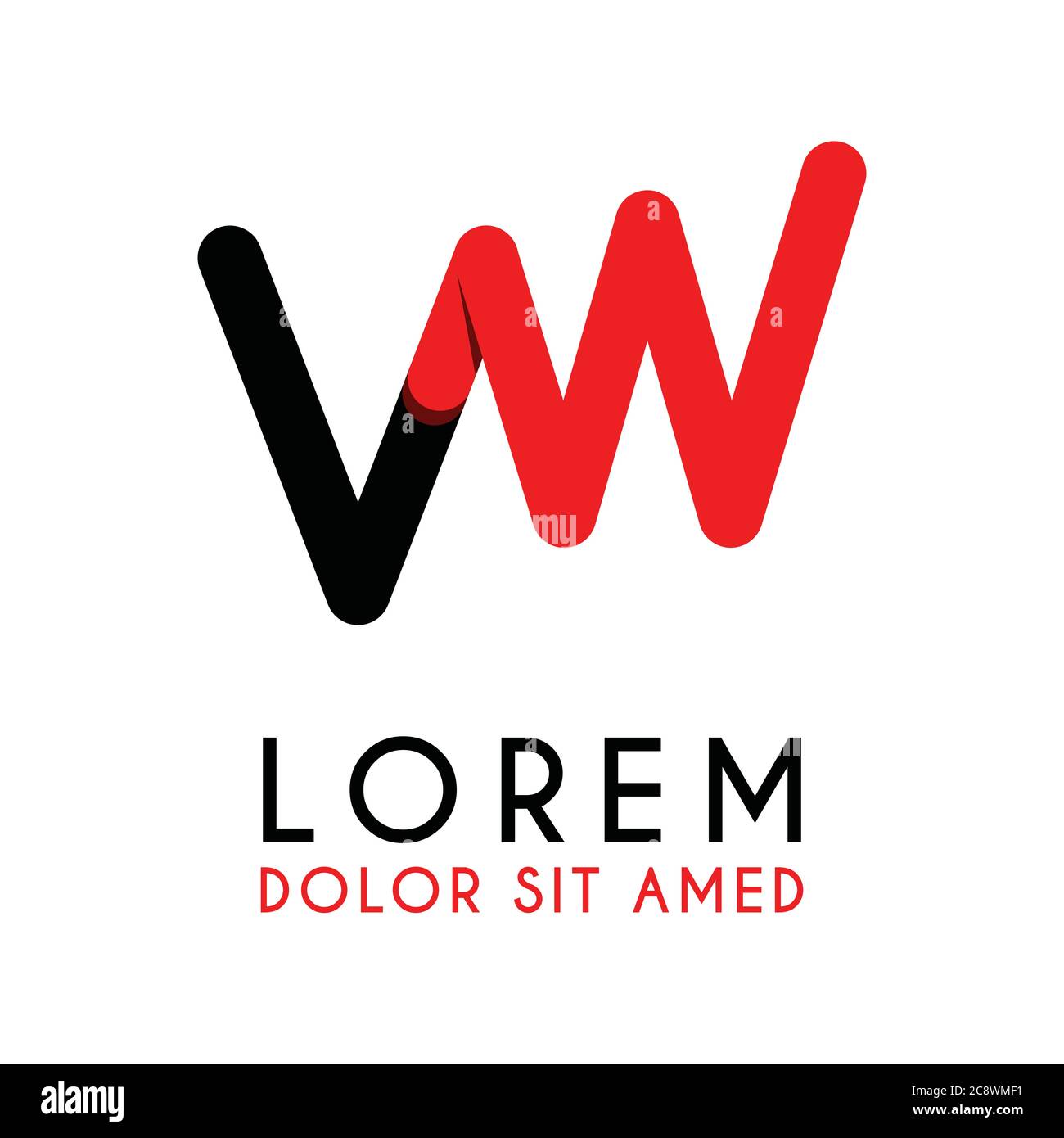initial Letter VW with red Black and has rounded corners Stock Vector ...