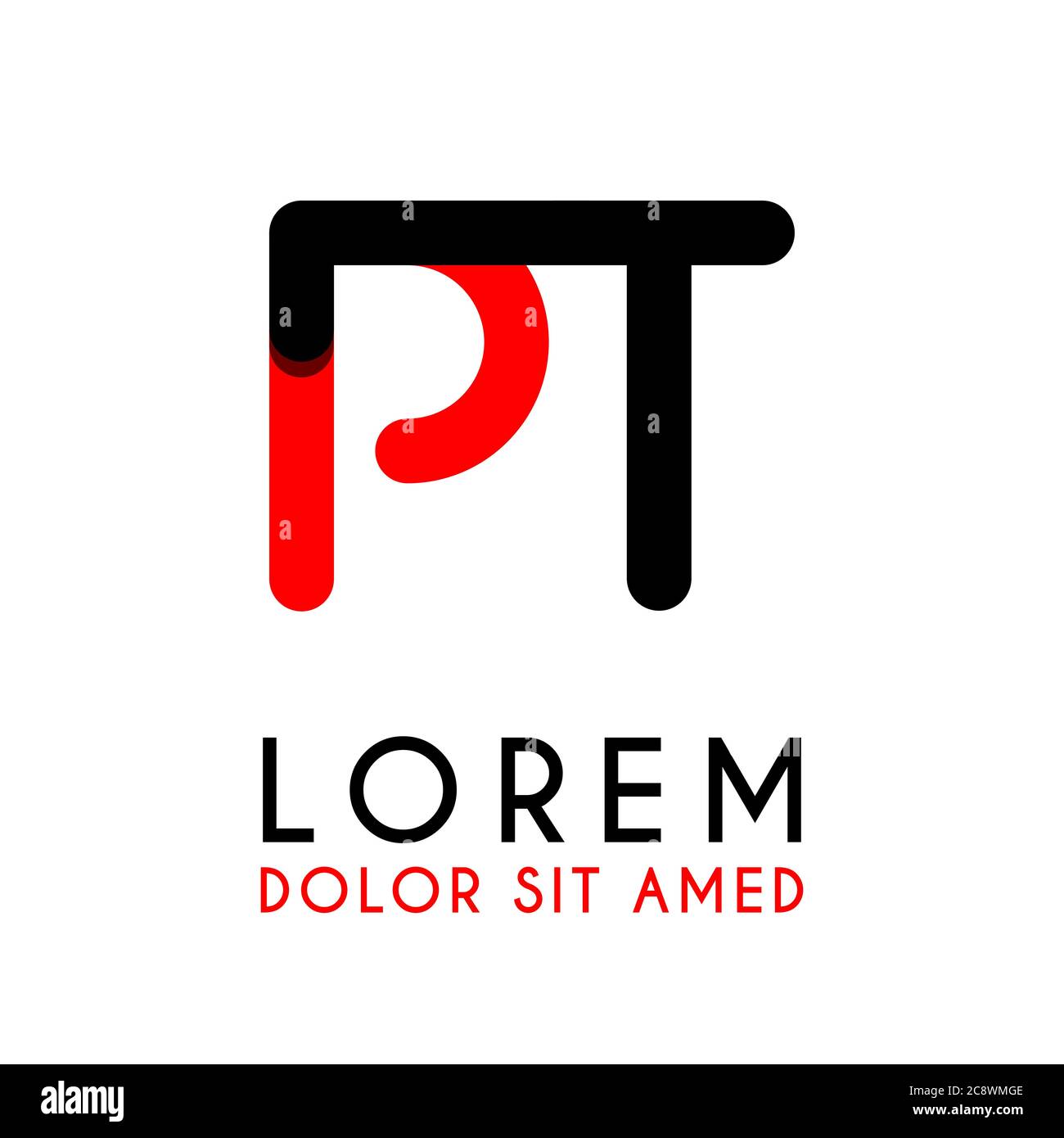 initial Letter PT with red Black and has rounded corners Stock Vector ...