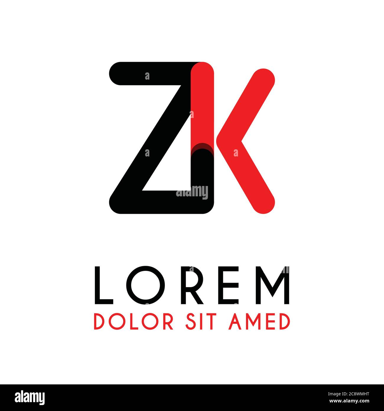 initial Letter ZK with red Black and has rounded corners Stock Vector ...