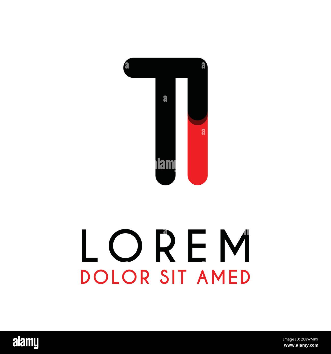 initial Letter TI with red Black and has rounded corners Stock Vector ...