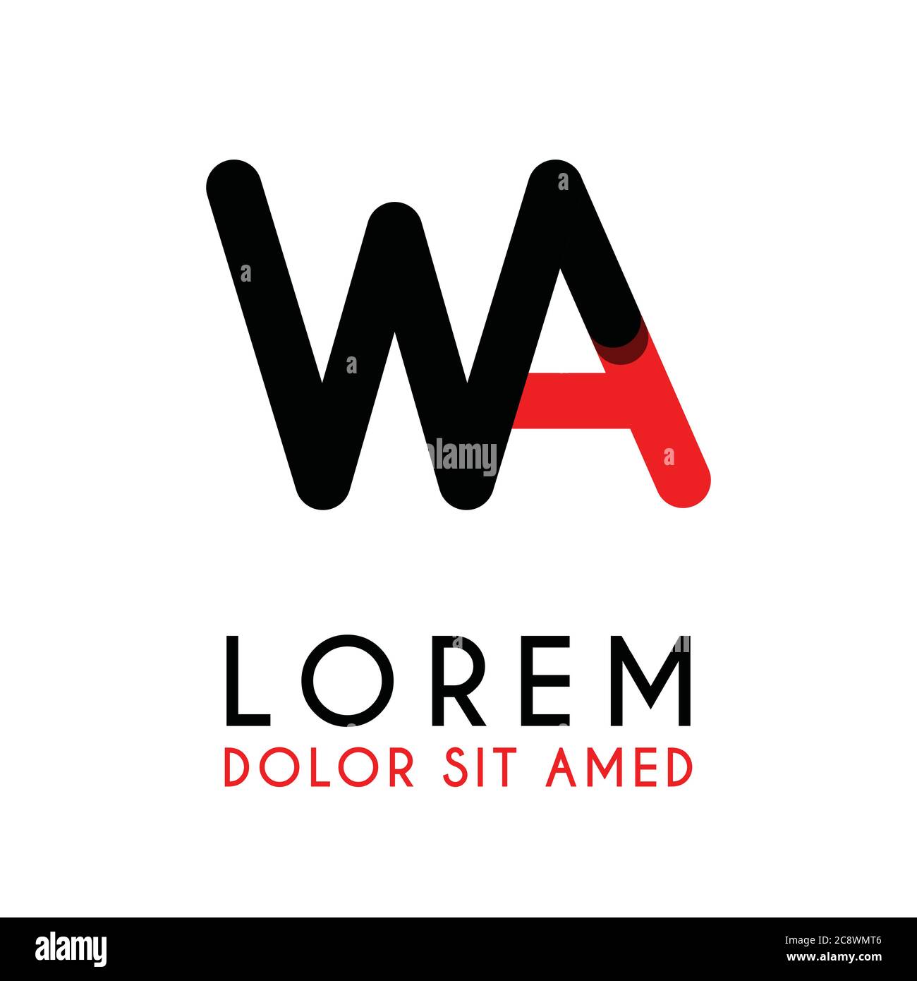 initial Letter WA with red Black and has rounded corners Stock Vector ...