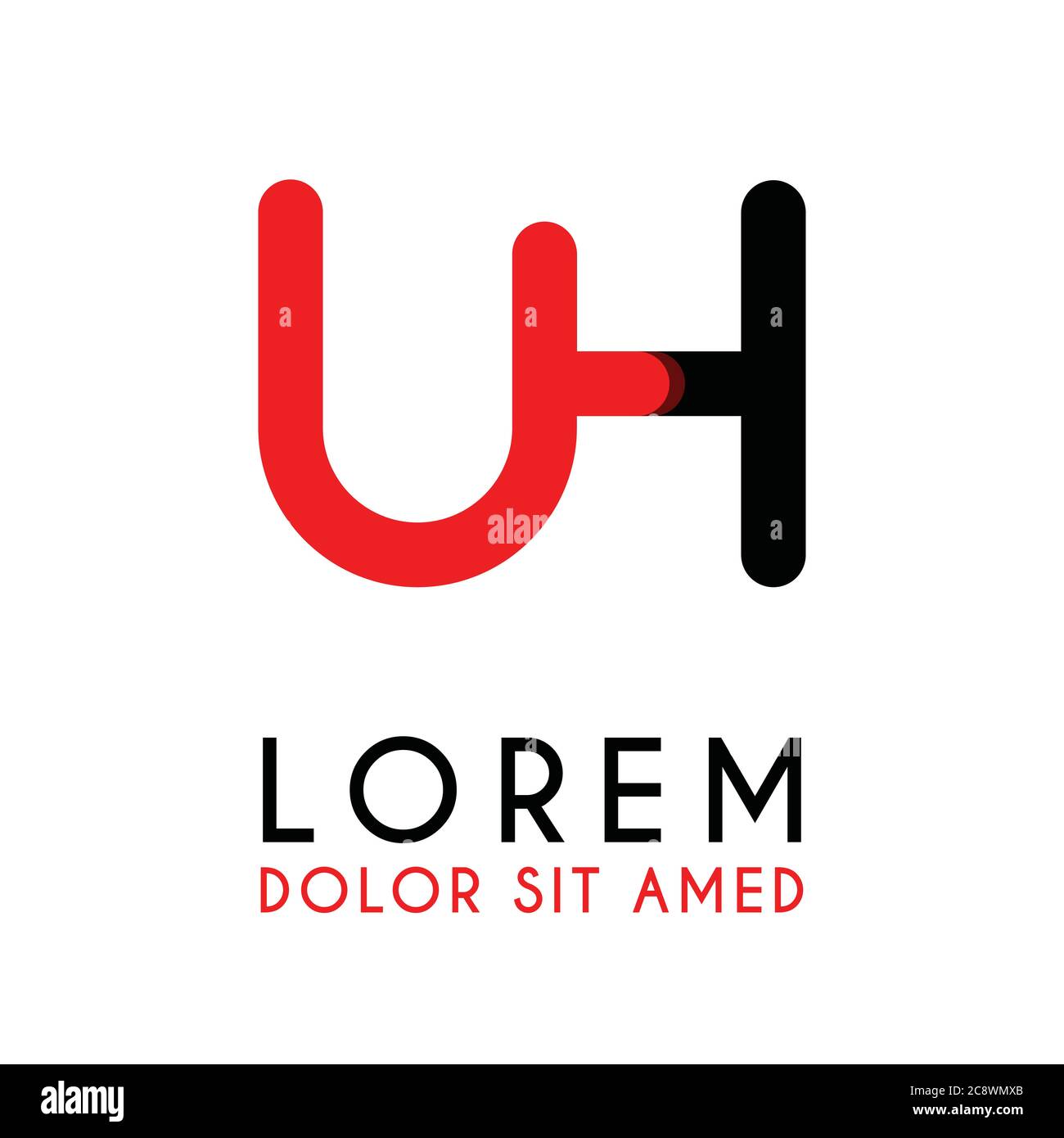 initial Letter UH with red Black and has rounded corners Stock Vector ...