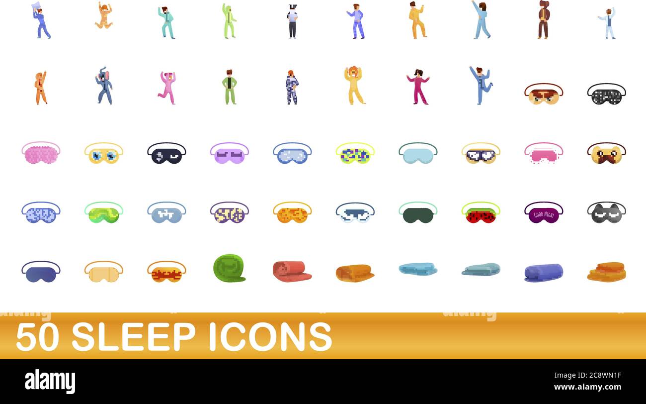 50 sleep icons set. Cartoon illustration of 50 sleep icons vector set ...